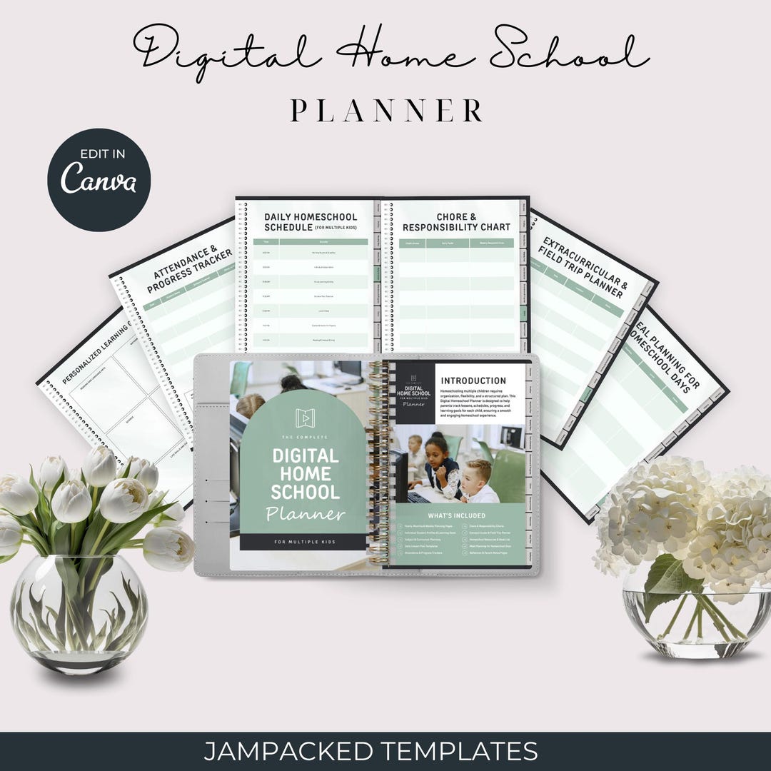 Homeschool Planner Canva Template | Editable Homeschool Schedule PDF ...