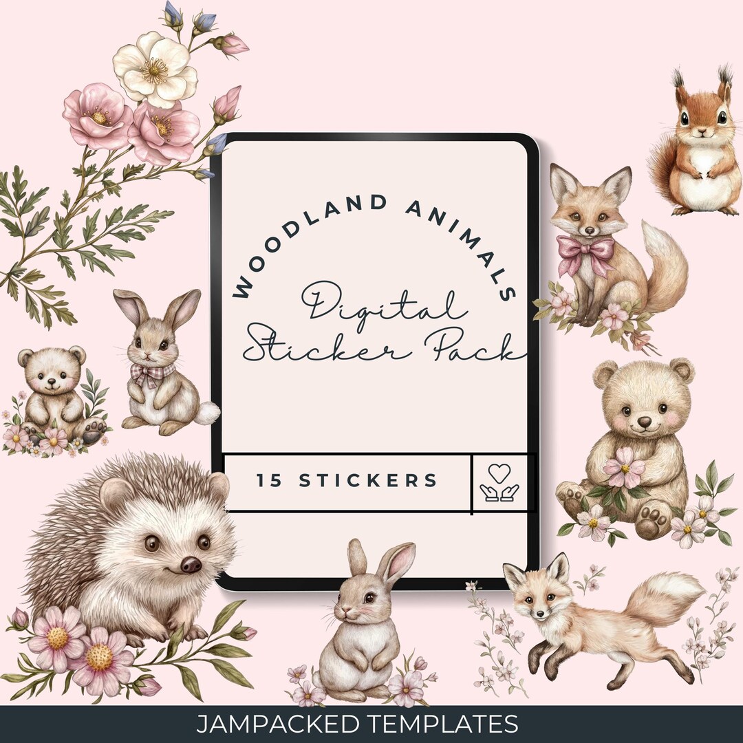 Woodland Animal Digital Stickers | 15 PNG Forest Animals | Cozy Nature ...