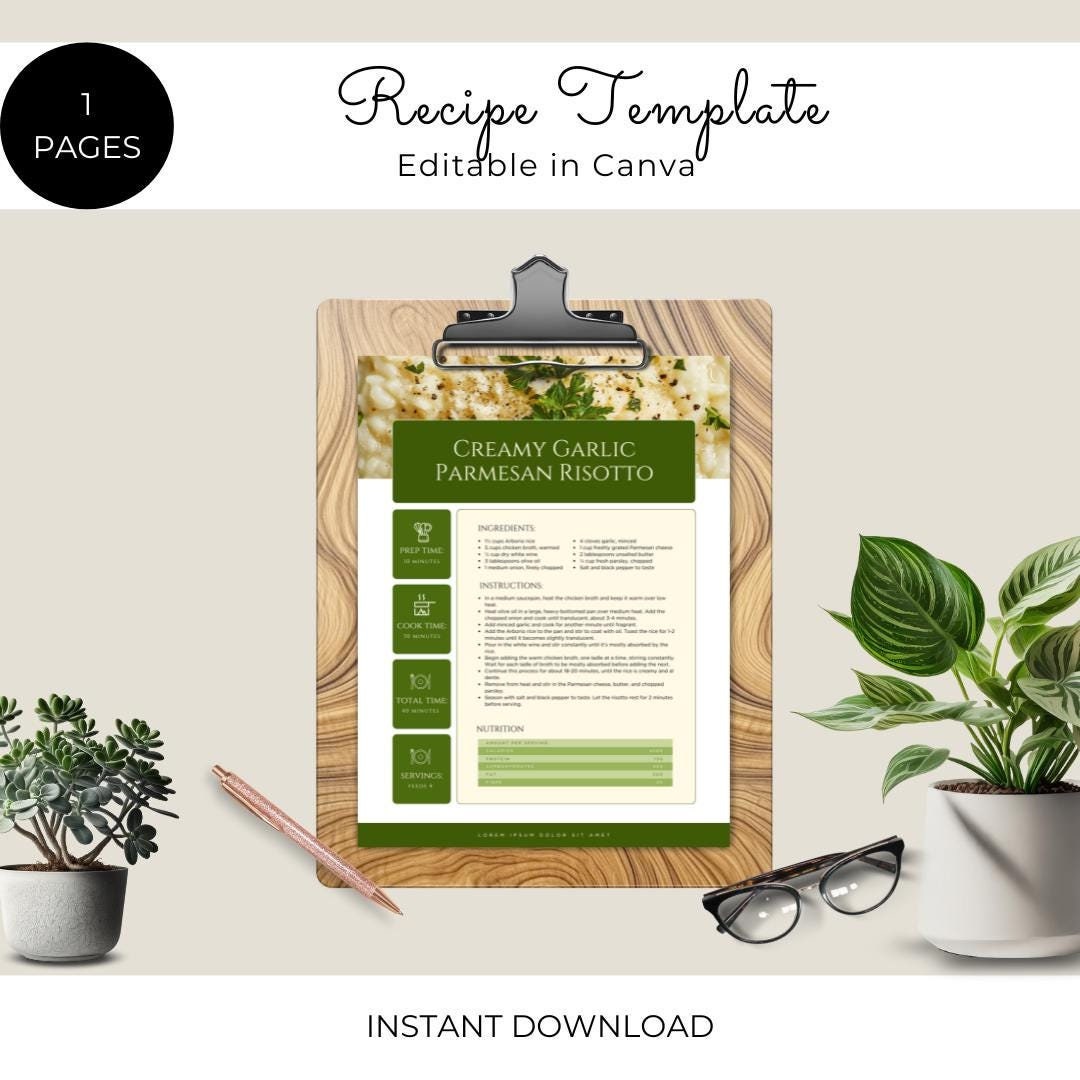 Recipe Template|pdf & Editable Canva Design|organize Recipes ...