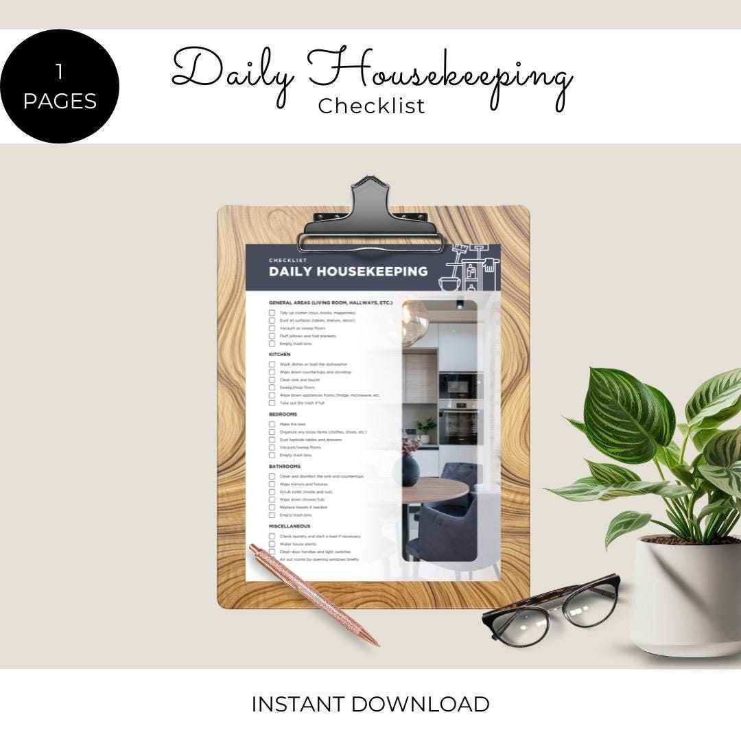 Daily Housekeeping Checklist|editable Canva Template|cleaning Organizer ...