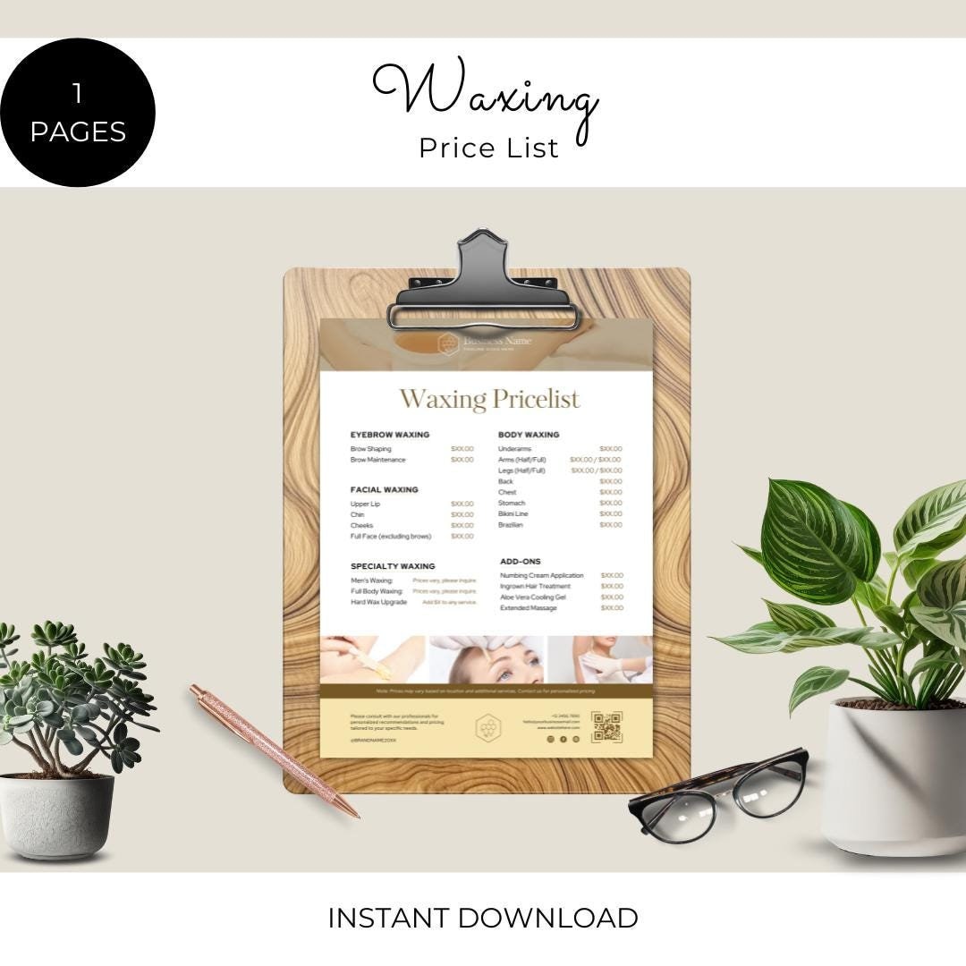 Waxing Pricelist|pdf & Editable Canva Template|salon Service Menu ...