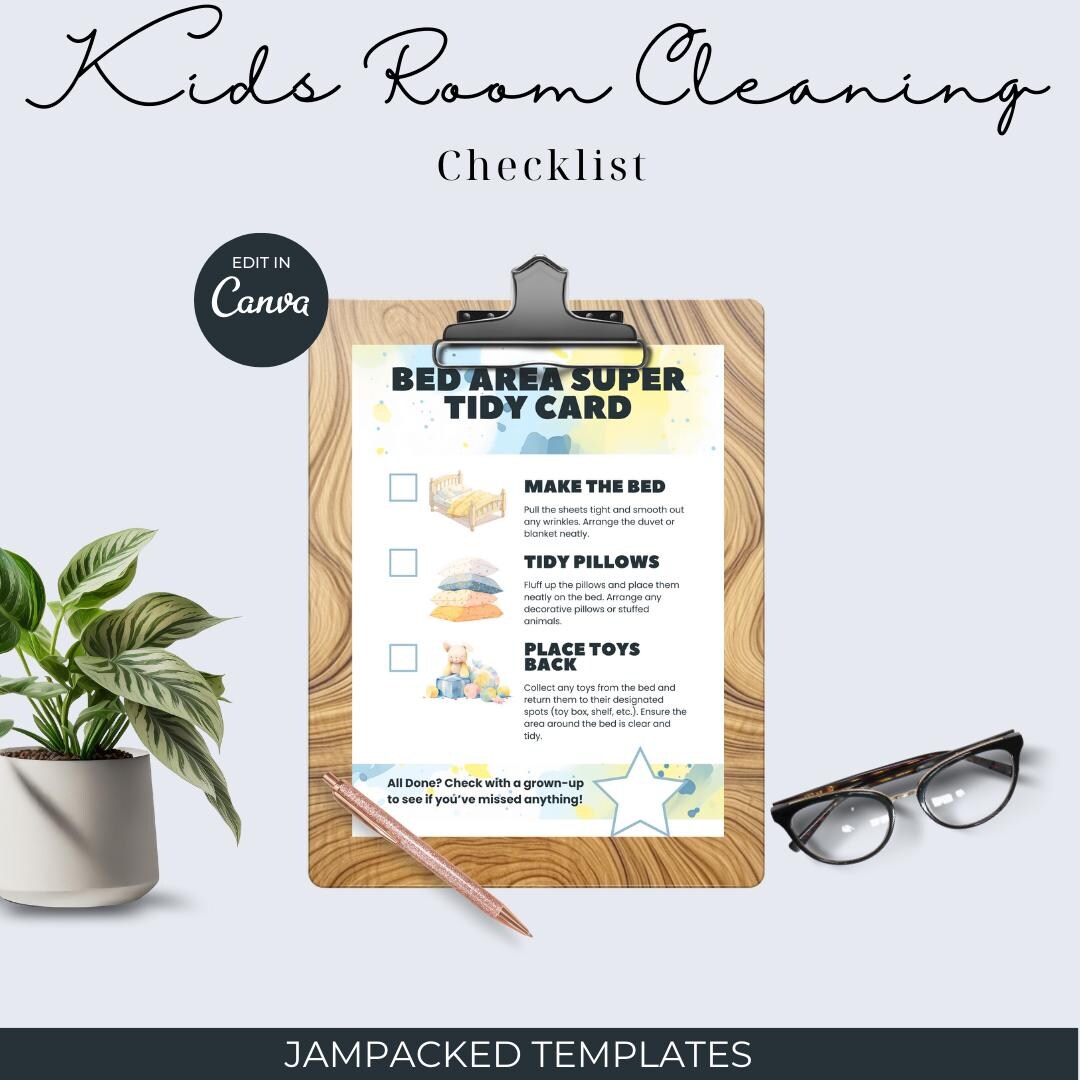 5-page Kids Room Cleaning Checklist | Printable PDF & Editable Canva ...