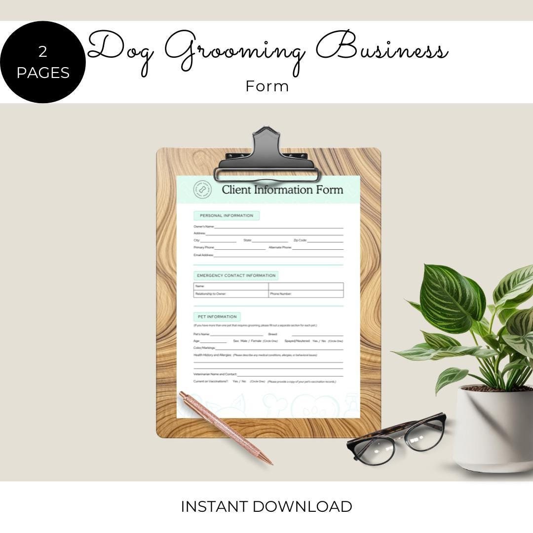 Dog Grooming Client Form | Business Template (digital Download) - Etsy