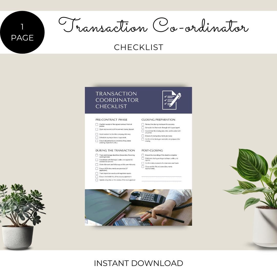 Transaction Coordinator Checklist | Real Estate Agent Template ...