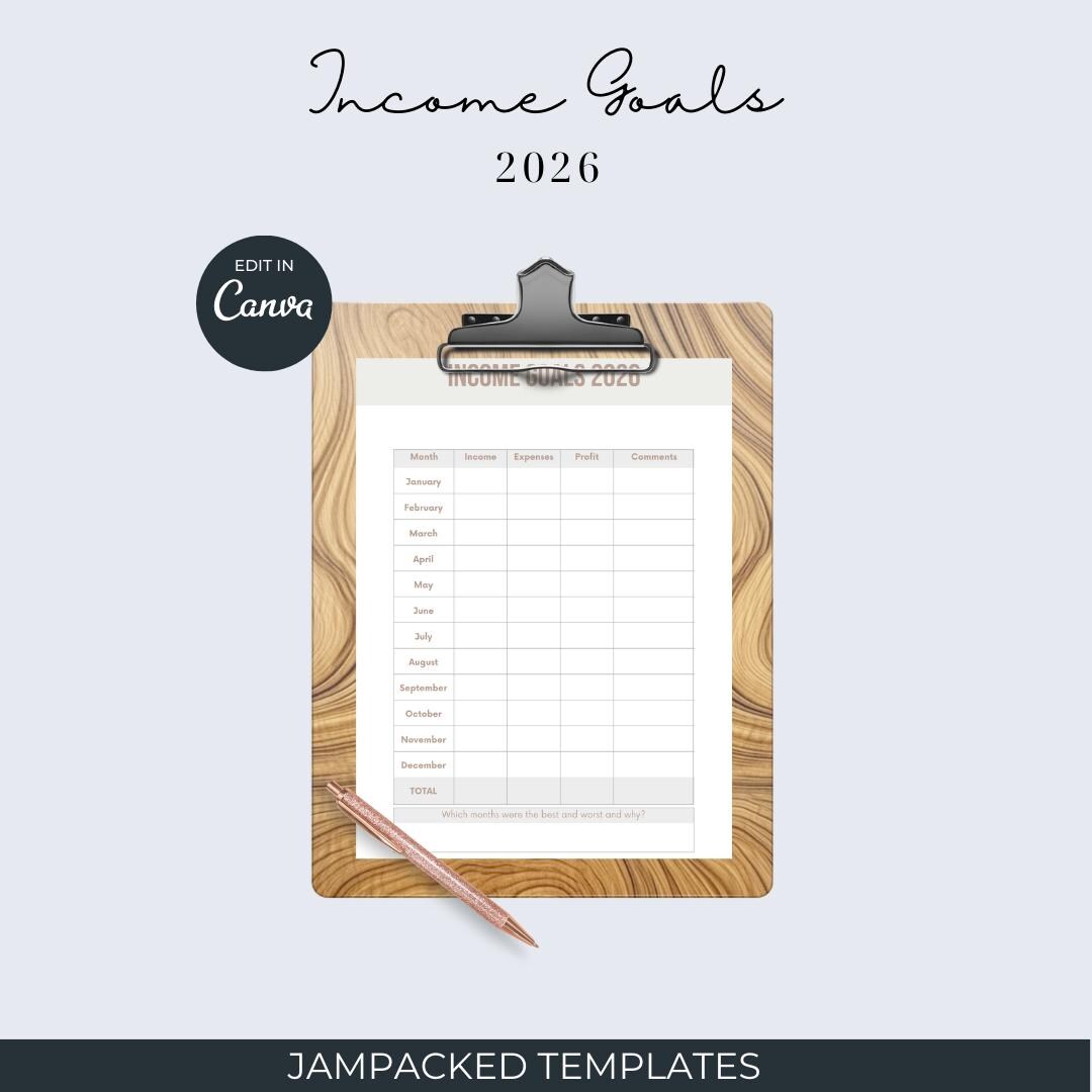 2026 Income Goal Tracker | Printable Income Planner PDF | Editable ...
