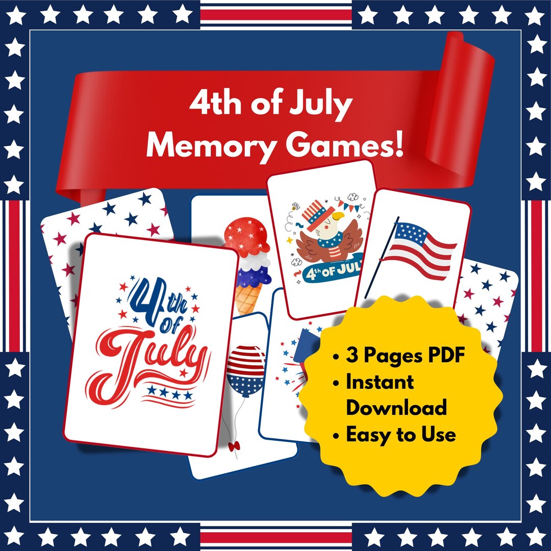 4th of July Memory Game Printable Independence Day Activity 4th of July ...