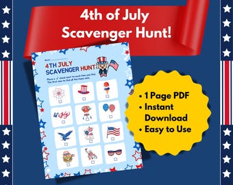 4th of July Scavenger Hunt Printable Packet Game Independence Day - Etsy