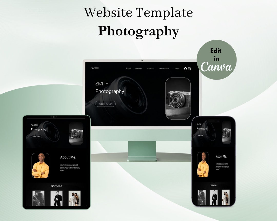 Canva Website Template Photography, Canva Website Template Black, Canva ...
