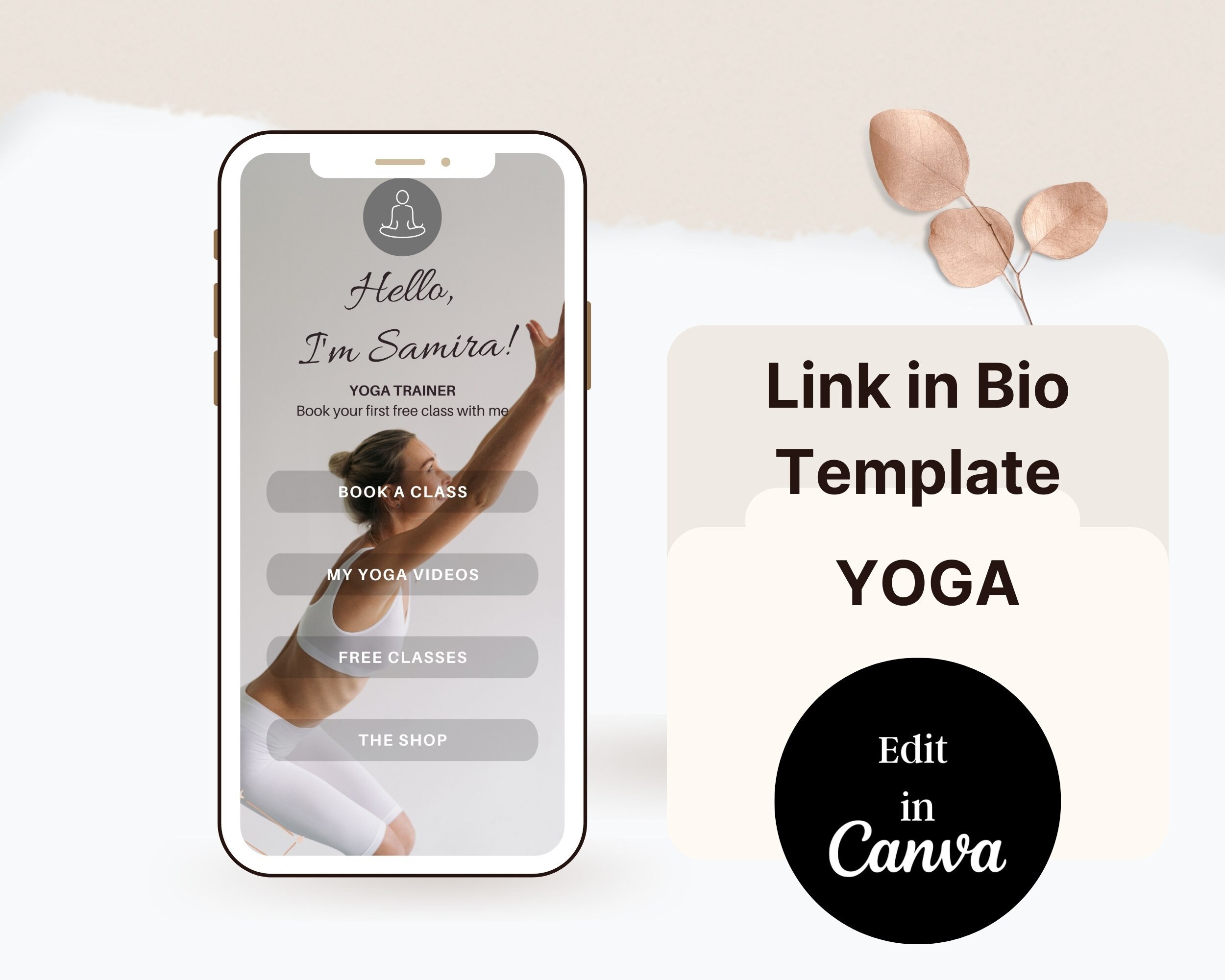 Link in Bio Template Canva, Instagram Yoga Template, Link in Bio Yoga ...