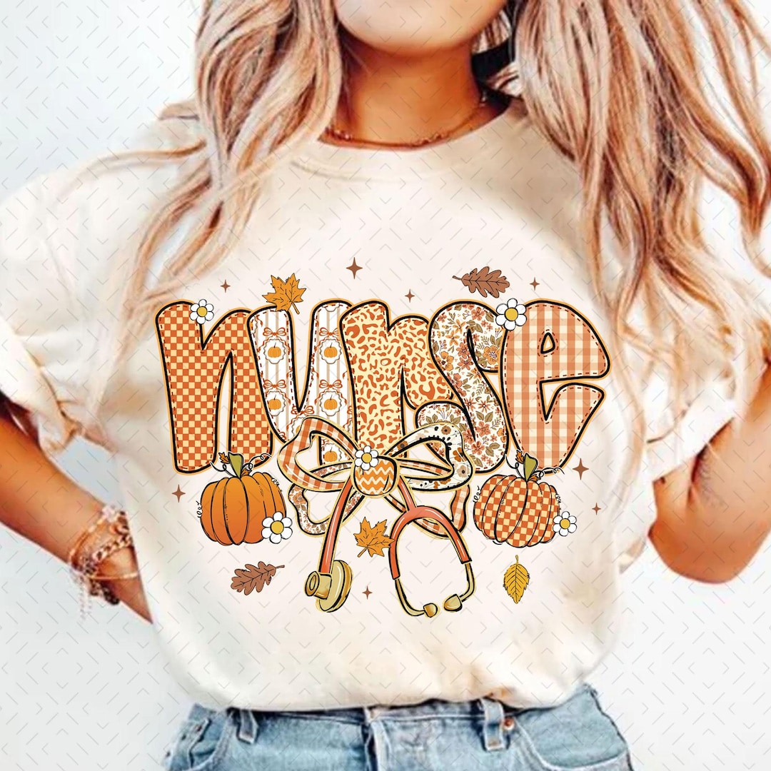 Fall Pumpkin Nurse Png, Autumn Glitter Bow PNG, Cute Fall Floral ...