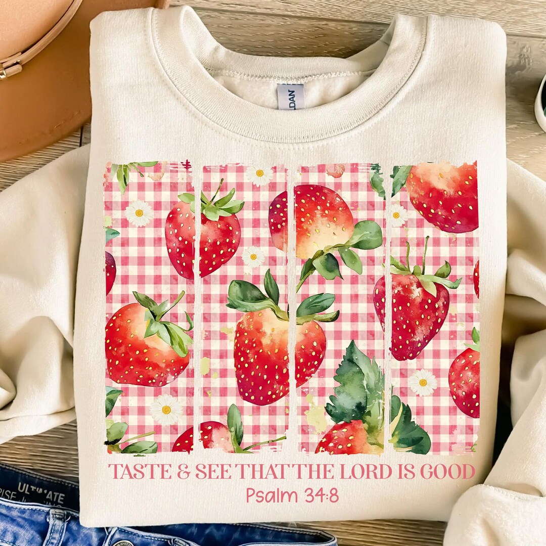 Strawberry Taste and See Floral Png, Bible Verse Png, Christian Png ...