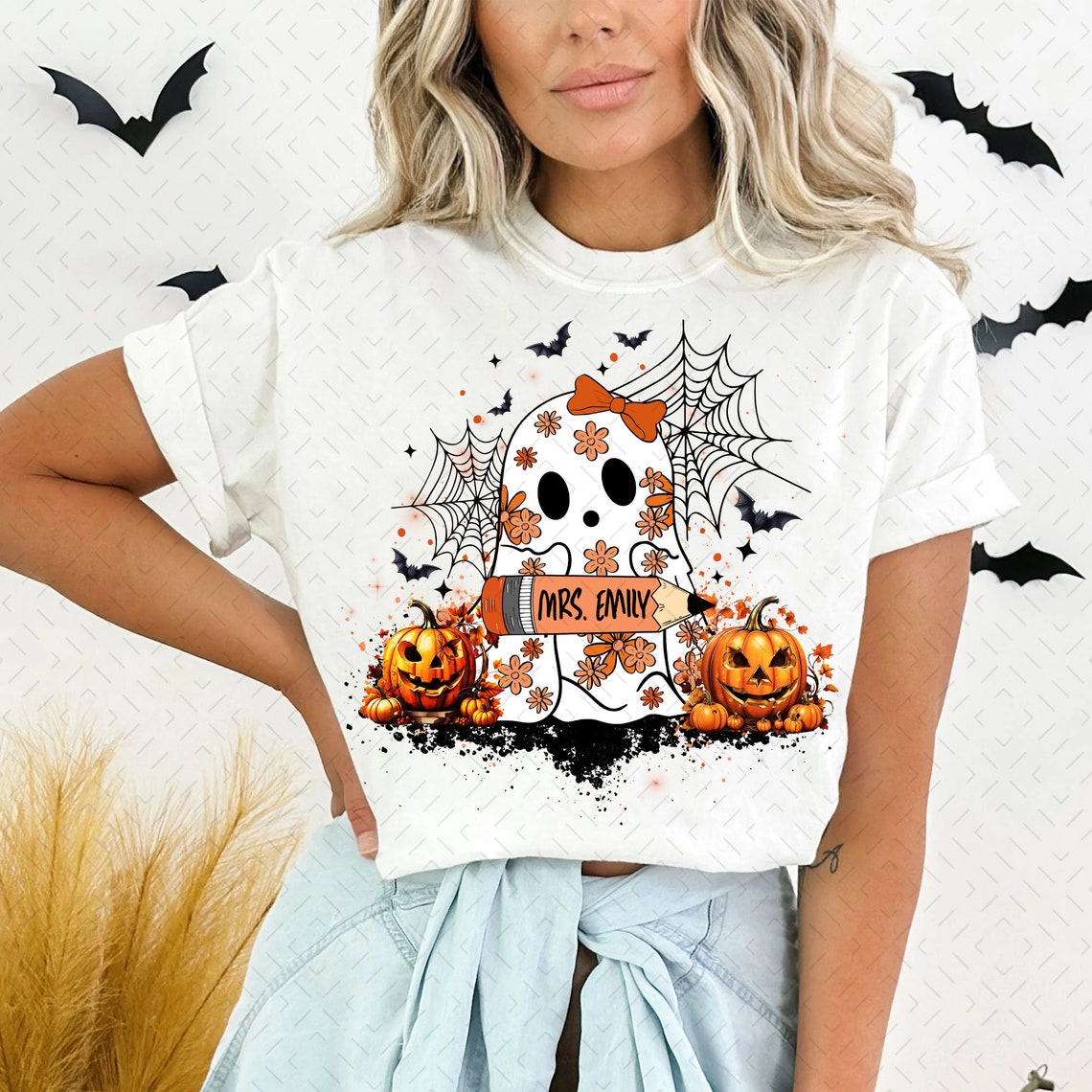 Floral Teacher Halloween Png, Halloween Teacher Pencil Png, Trick or ...