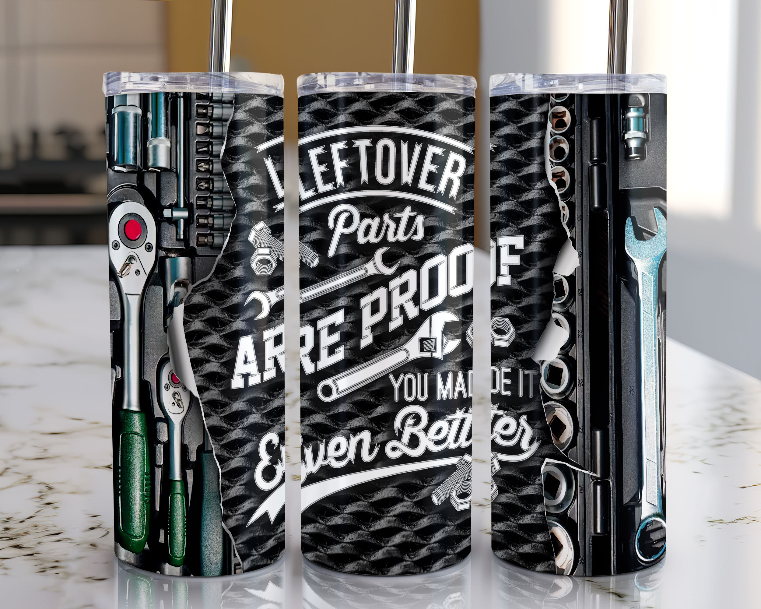 Leftover Parts Funny Tumbler Wrap for Men, Mechanic Tools 20oz Skinny ...