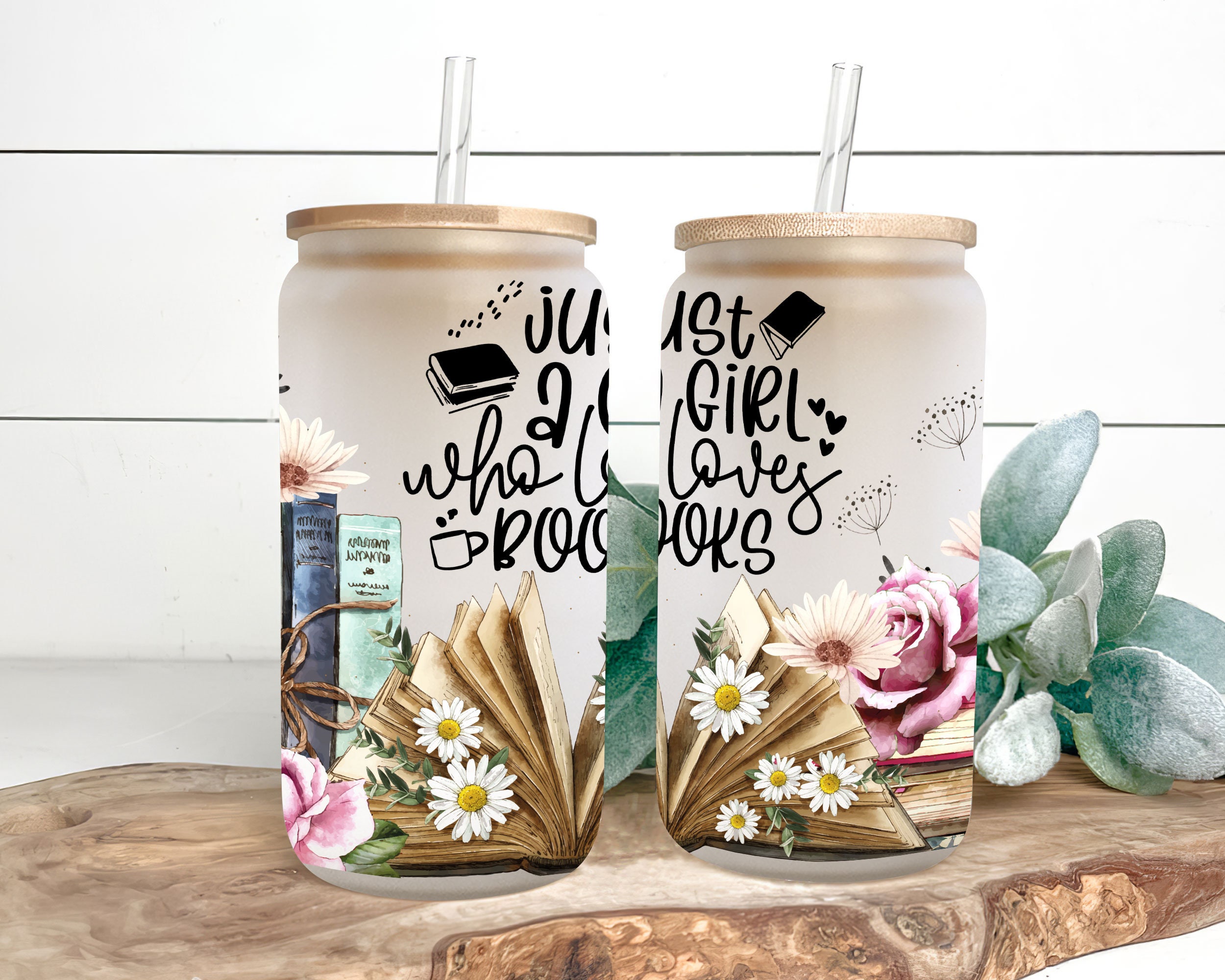 Books Libbey Glass Wrap, 16 Oz Glass Can Wrap PNG, Book Lover Glass ...