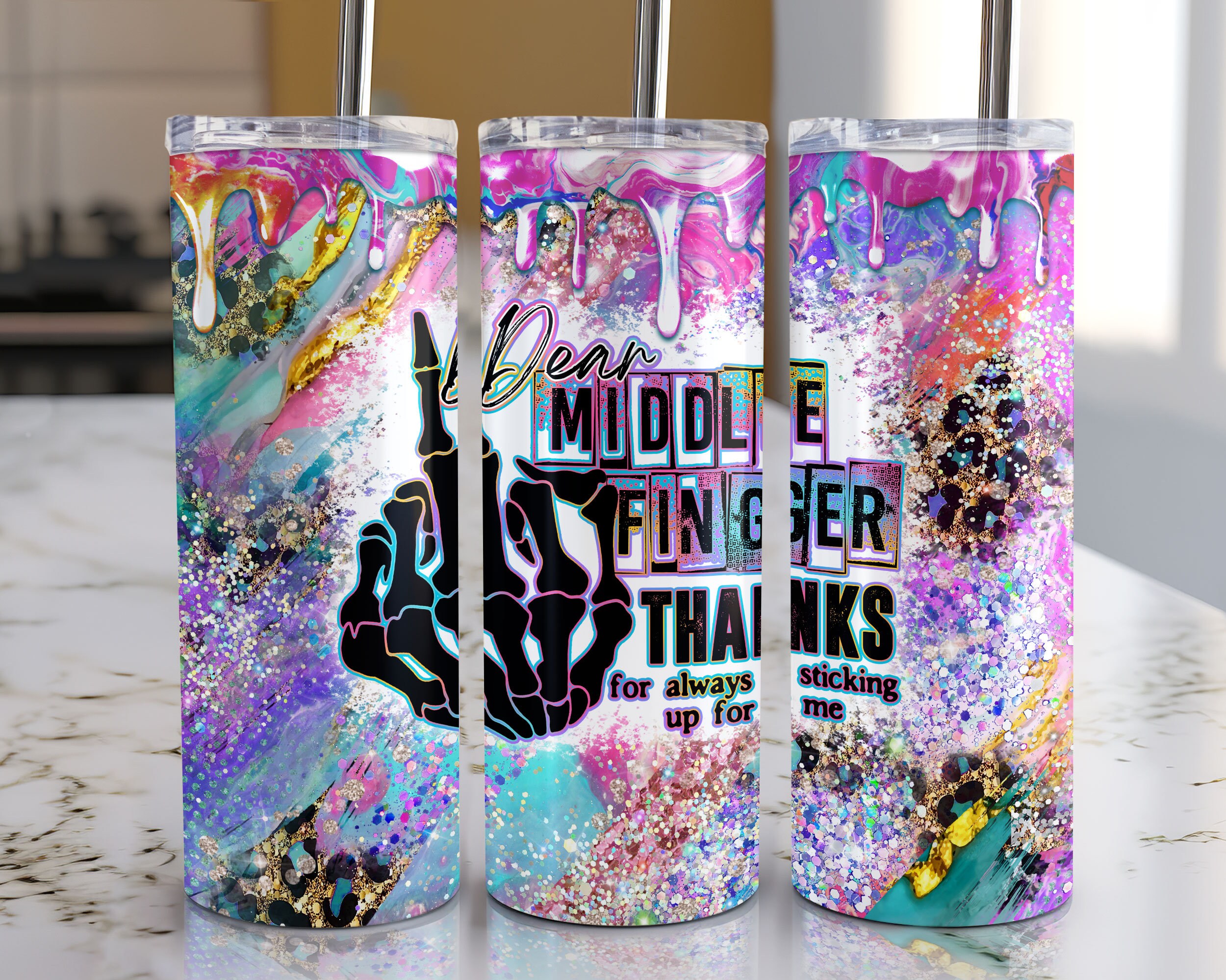 Dear Middle Finger Funny Quote Tumbler Wrap, Skinny 20oz Tumbler Wrap ...