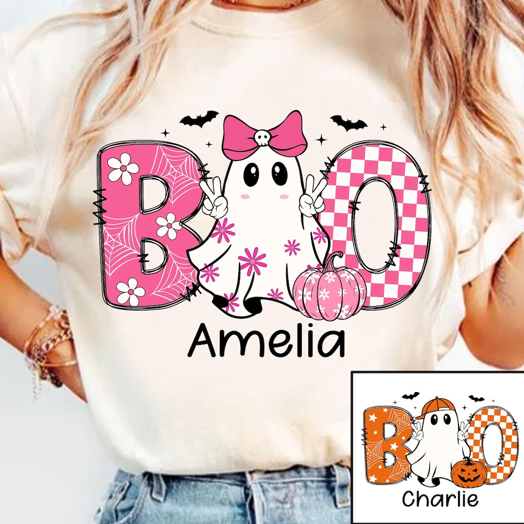 Personalized Halloween Kids Name Png, Retro Boy Girl Boo Png, Ballcap ...