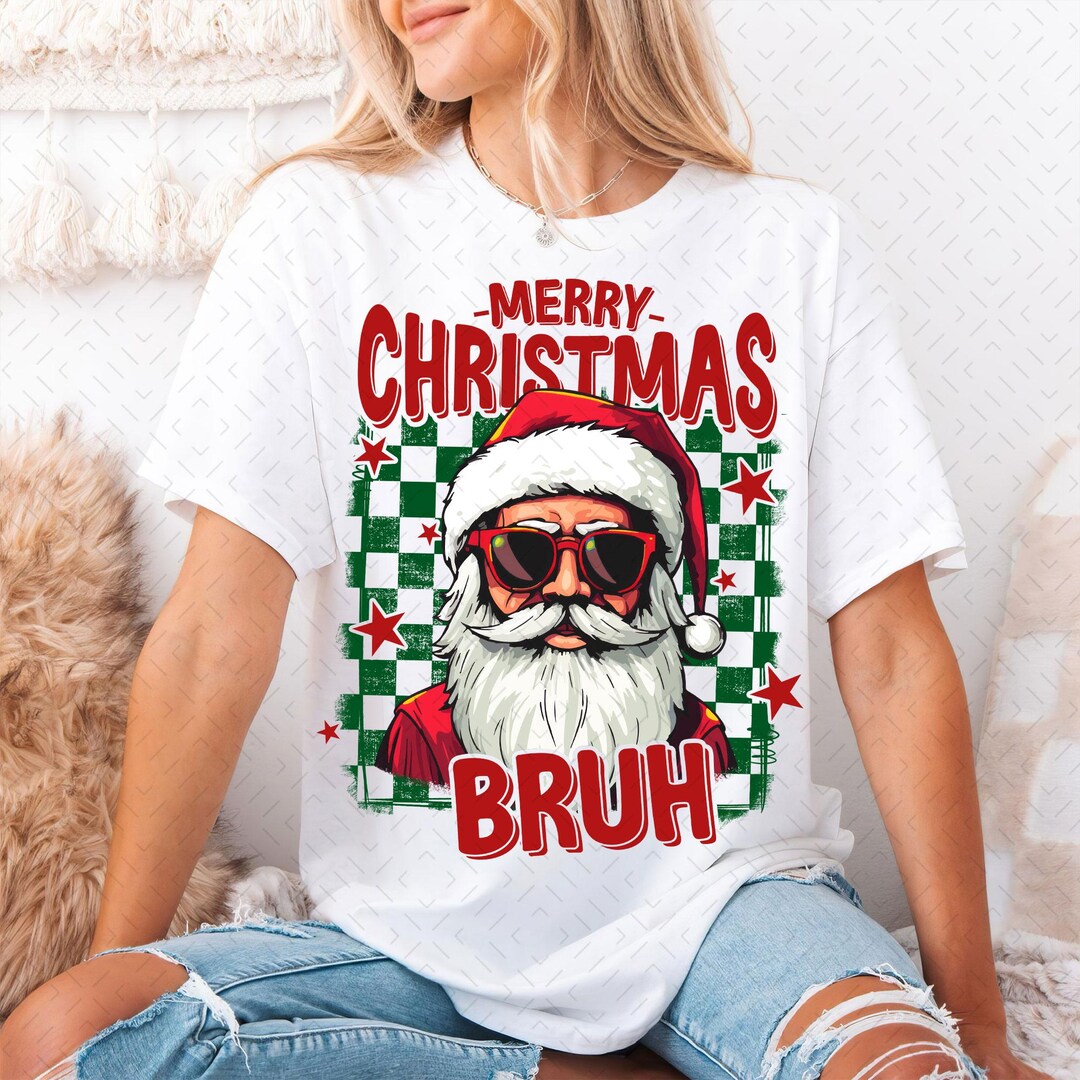 Merry Christmas Bruh Santa Bruh Checkerboard Retro Boy Christmas PNG ...