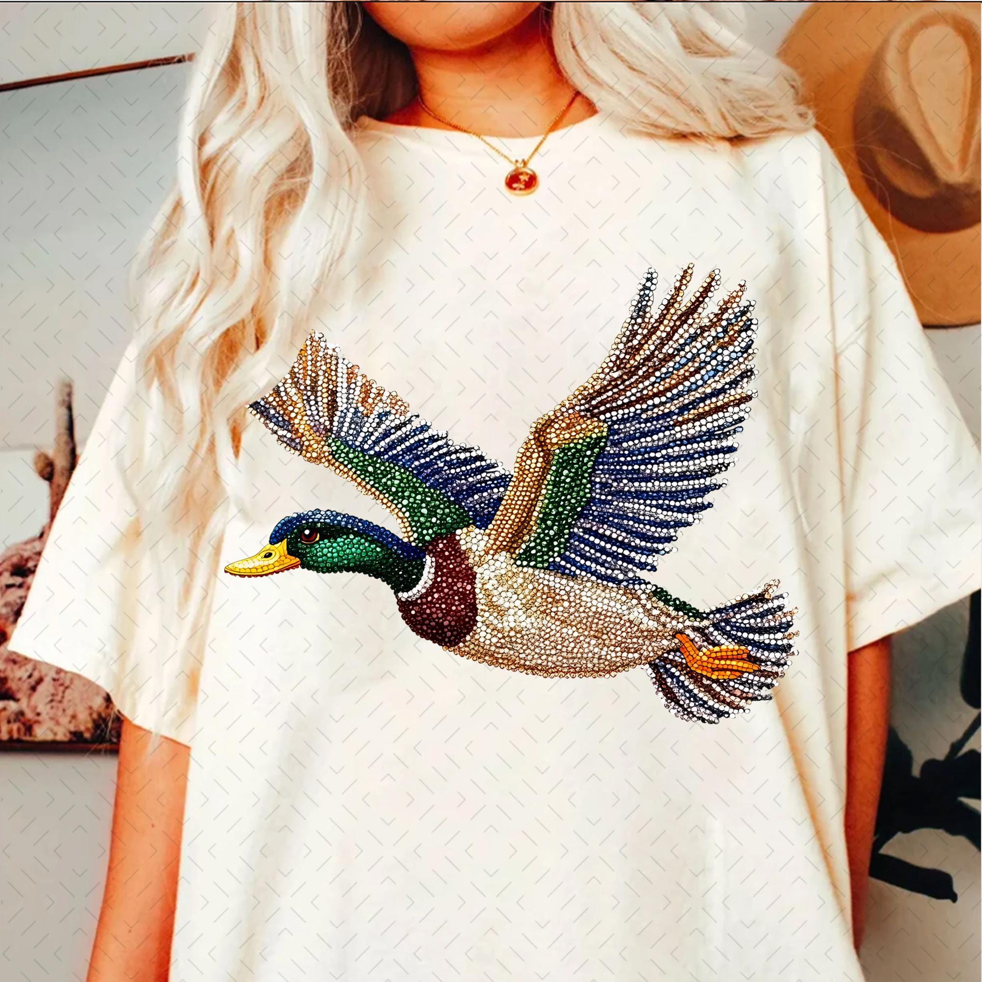 Faux Rhinestone Mallard Duck Flying, Digital Design, PNG, Sublimation ...