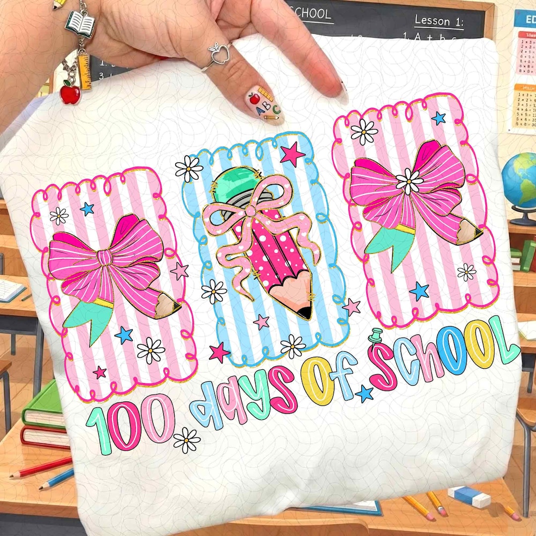 Preppy 100 Days of School PNG, Bow Pencil Png, Cute Teacher Shirt ...