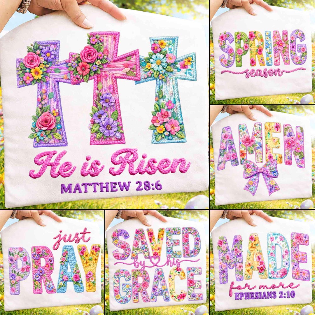 Christian Easter Bundle PNG, Faux Yarn Saved by His Grace PNG, Floral ...