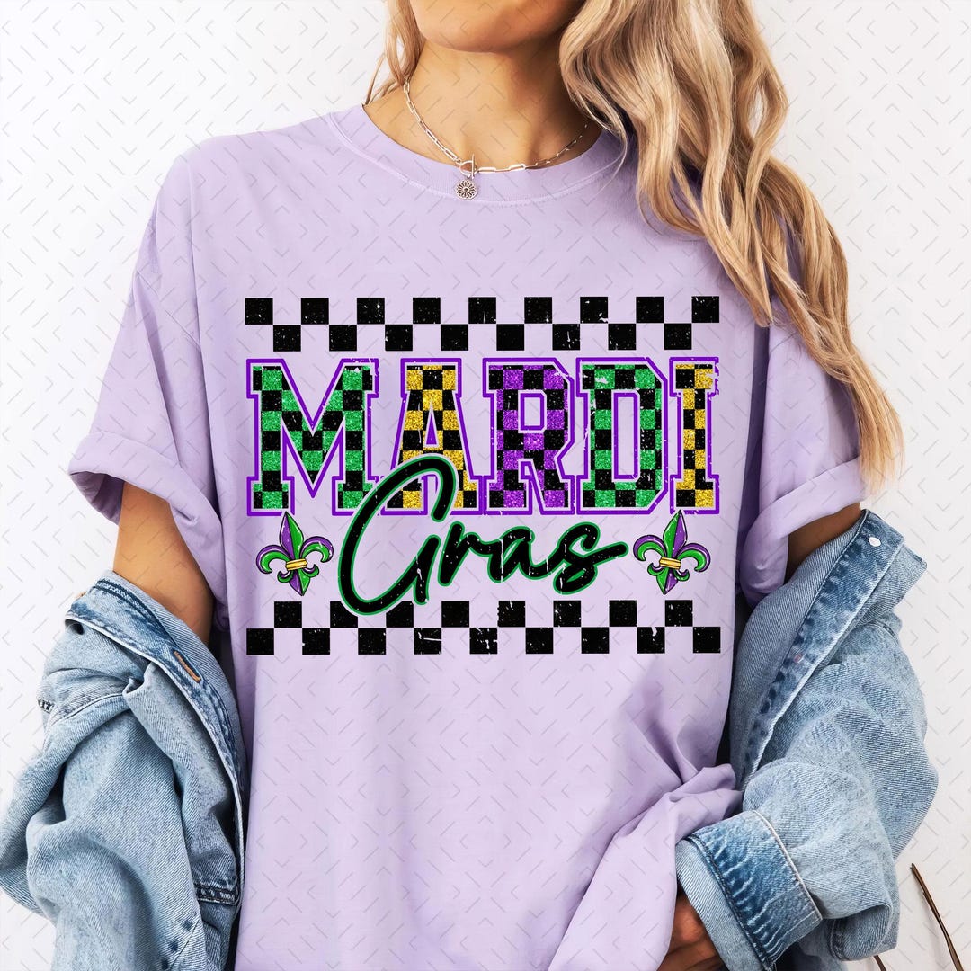 Retro Checkered Mardi Gras PNG, Glitter Mardi Gras Varsity Png, Fleur ...