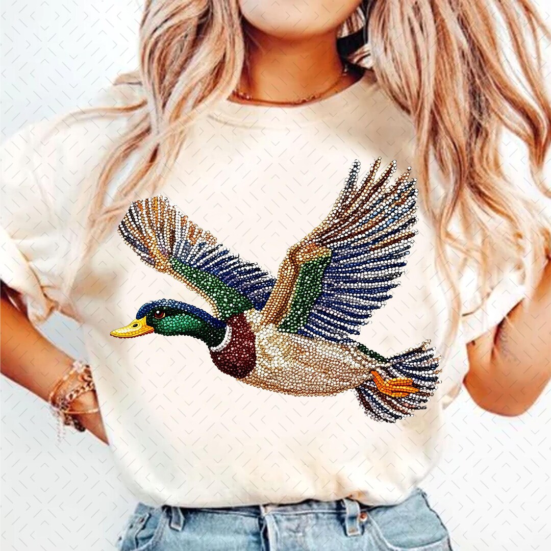 Faux Rhinestone Mallard Duck Flying, Digital Design, PNG, Sublimation ...