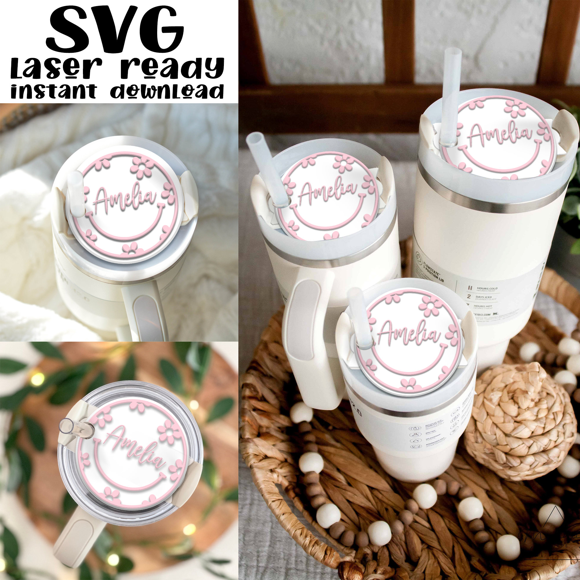 Stanley Topper SVG, Laser Ready, Flower Name Plate SVG, Digital ...