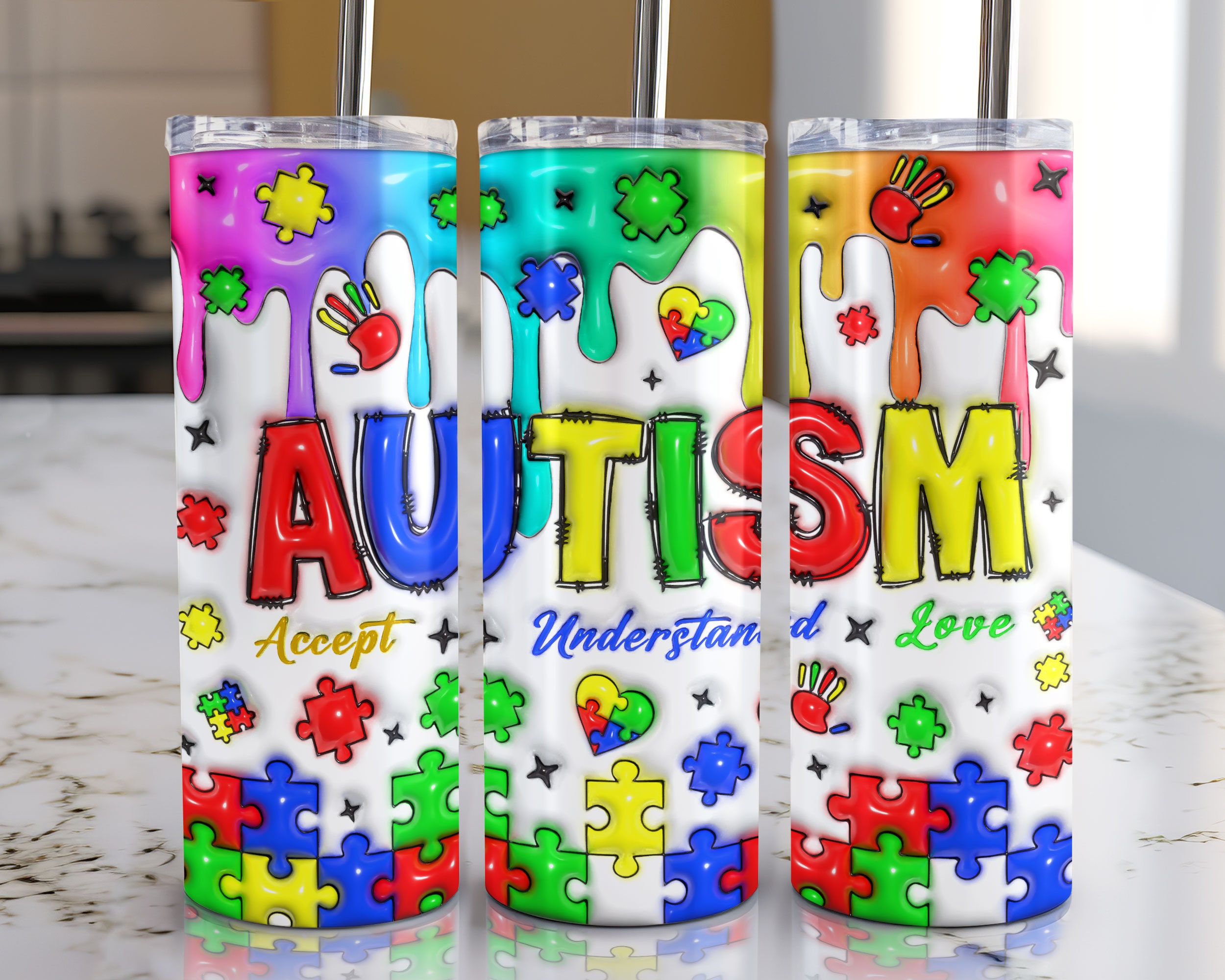 Autism Inflated Tumbler Wrap, 20oz Skinny Tumbler Sublimation Design ...