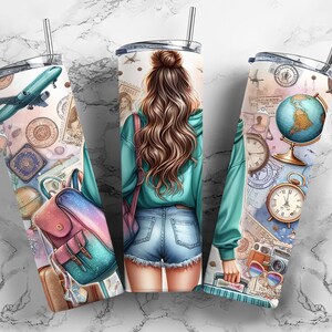 Traveling Girl Sublimation Tumbler PNG Summer Travel Vacay Tumbler Wrap ...