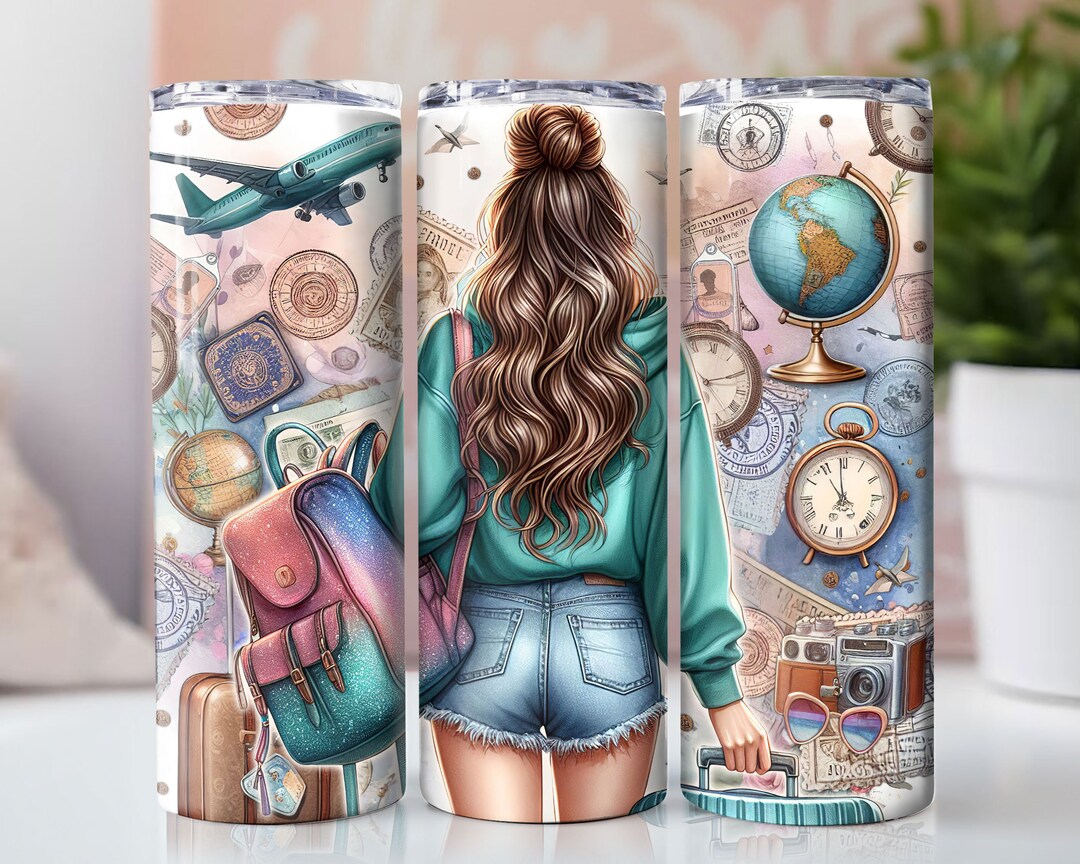 Traveling Girl Sublimation Tumbler PNG Summer Travel Vacay Tumbler Wrap ...
