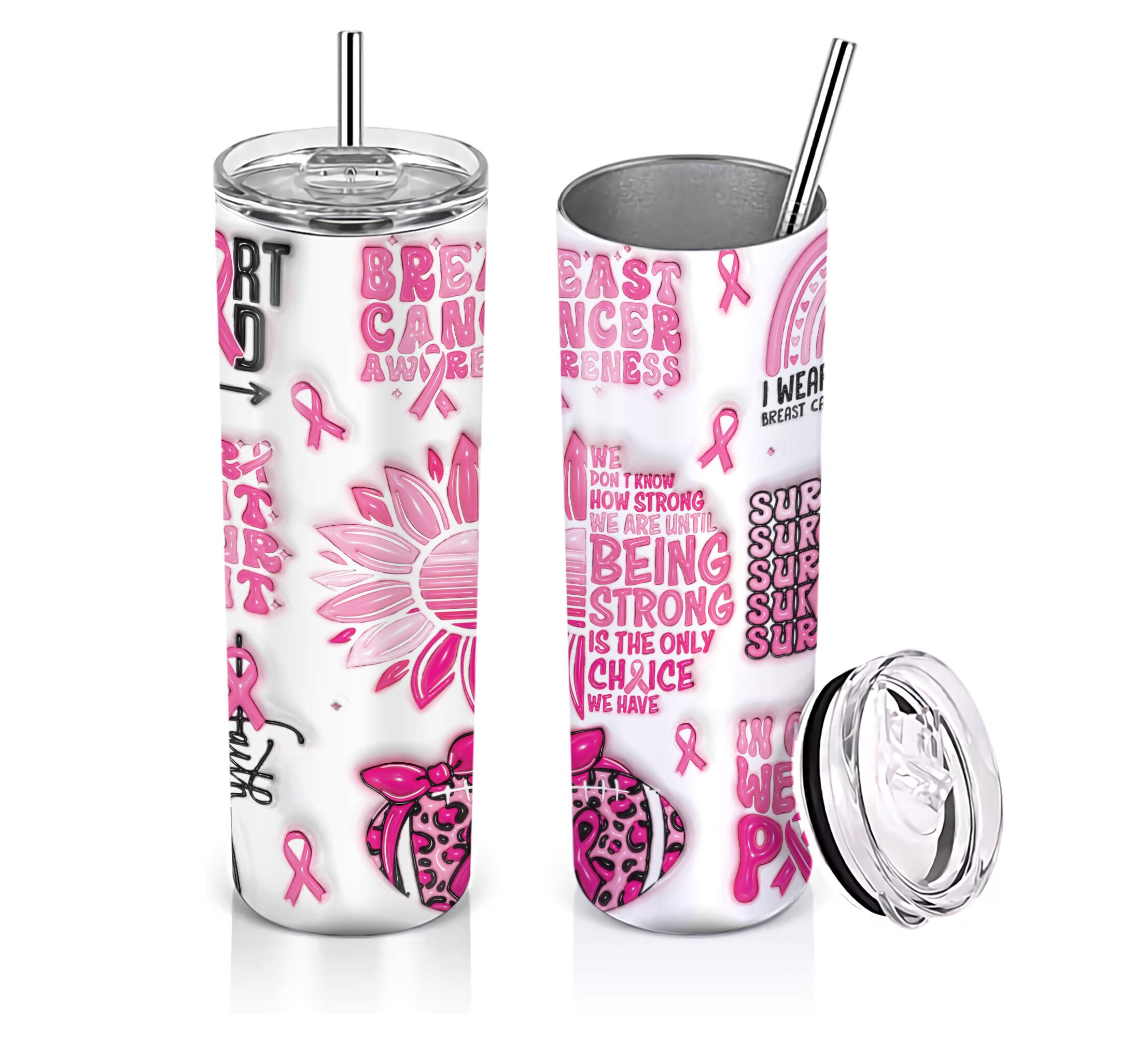 3D Breast Cancer Tumbler Wrap Inflated Pink Ribbon Breast - Etsy