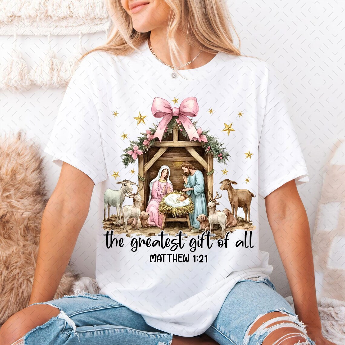 Greatest Gift of All Christmas Nativity Bow PNG, Hand-drawn Manger ...