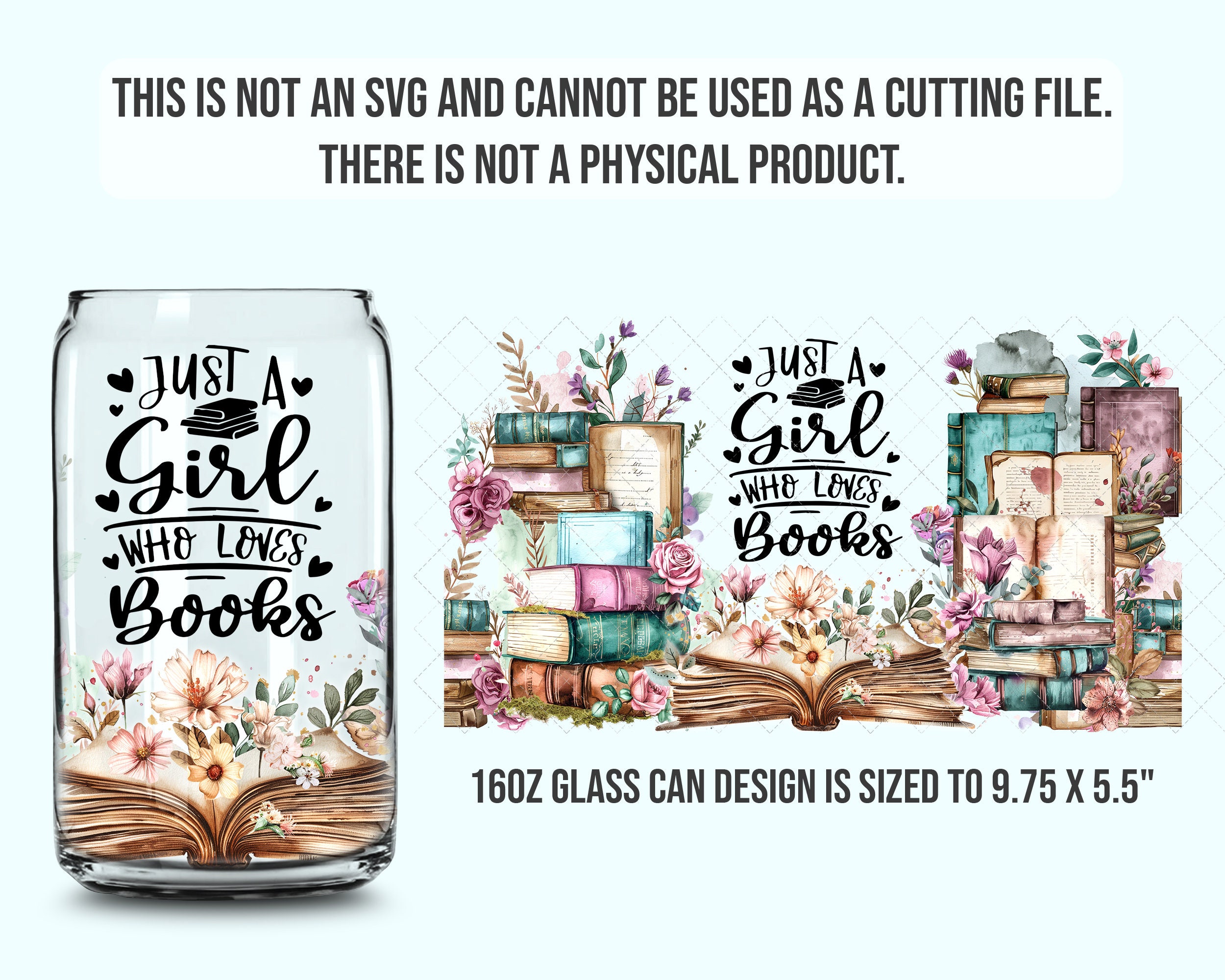 Books Libbey Glass Wrap, 16 Oz Glass Can Wrap PNG, Book Lover Glass ...