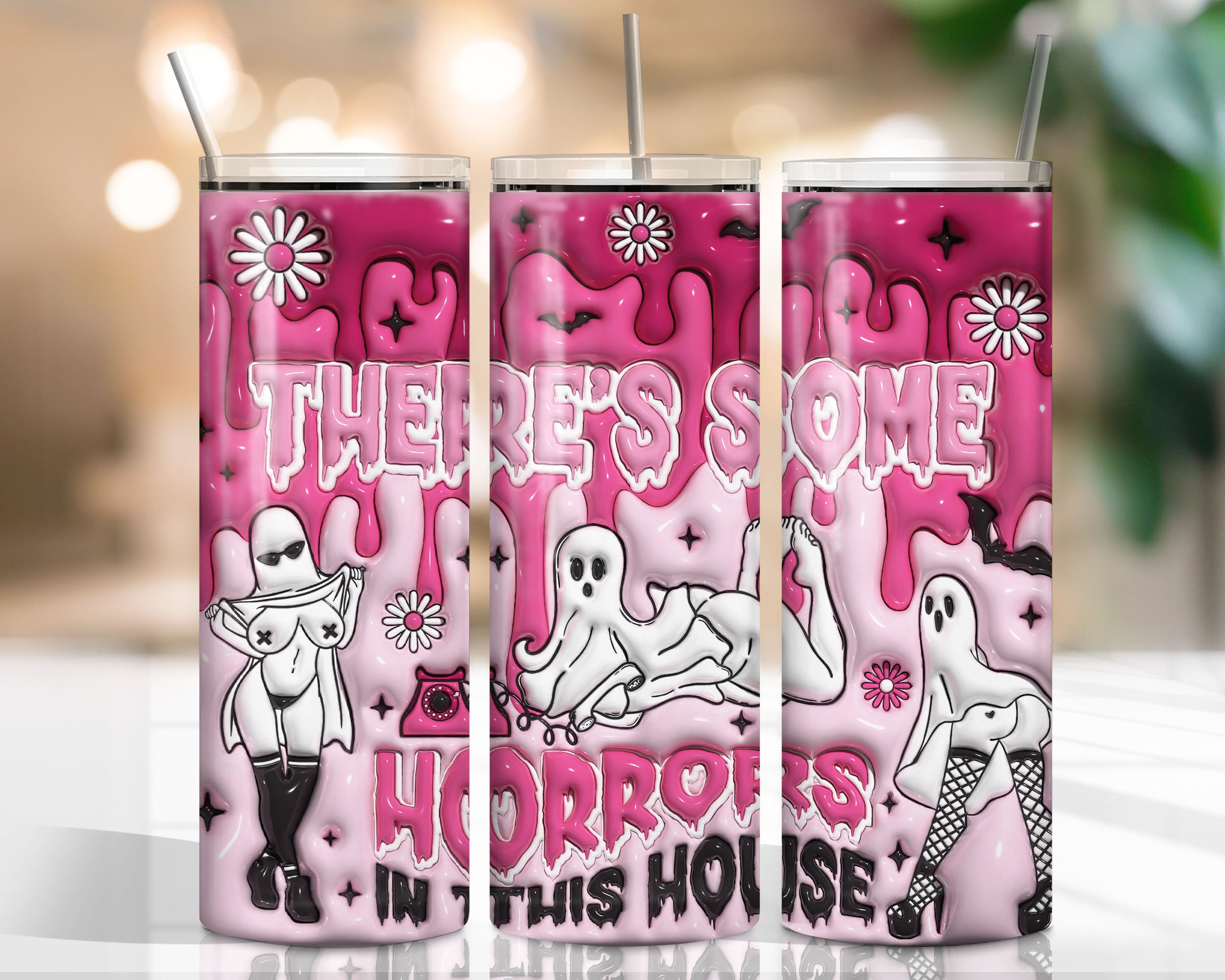There's Some Horrors in This House Inflated Tumbler Wrap Png, Pink ...
