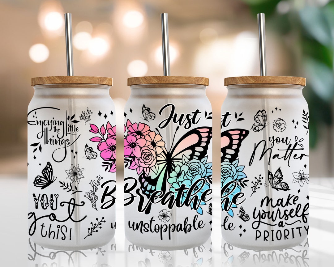 Bible Verse Glass Can Wrap, Just Breathe Glass Can Png, Glass Tumbler ...