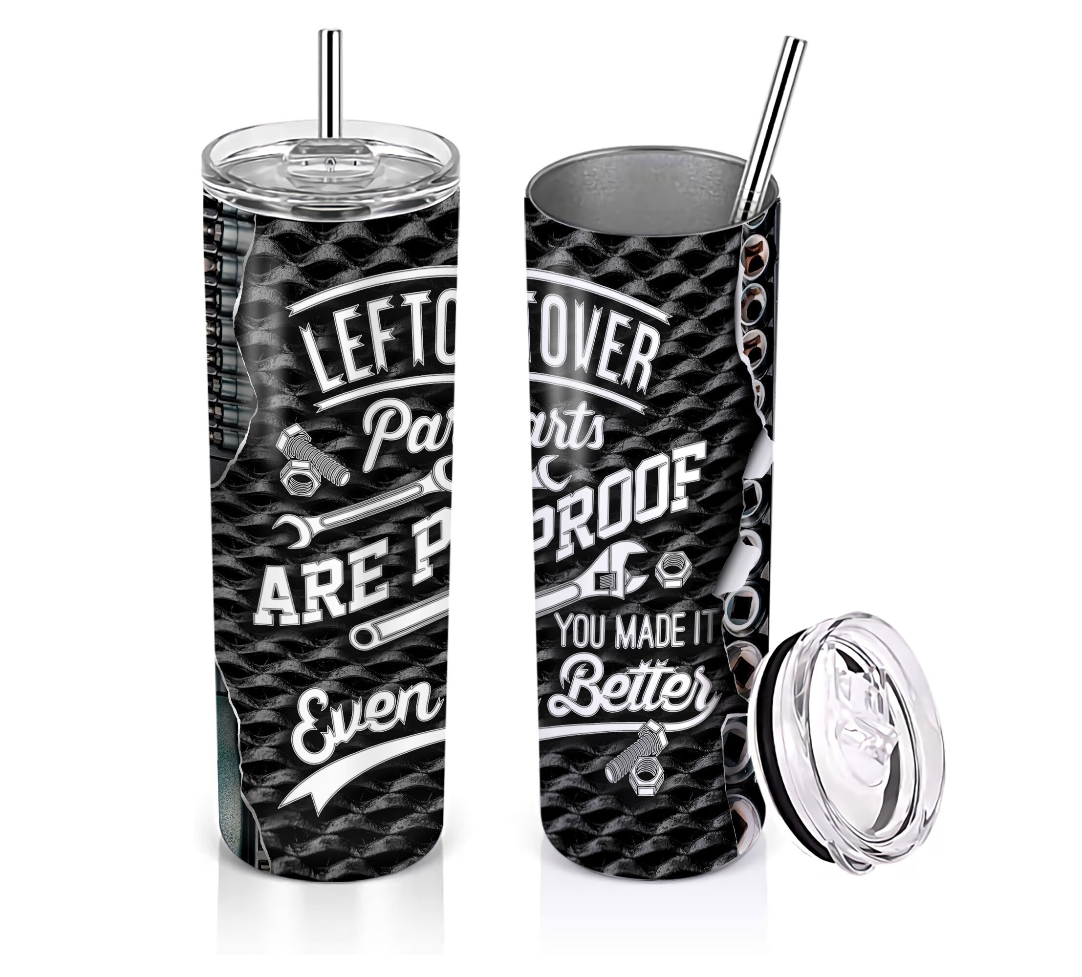 Leftover Parts Funny Tumbler Wrap for Men, Mechanic Tools 20oz Skinny ...
