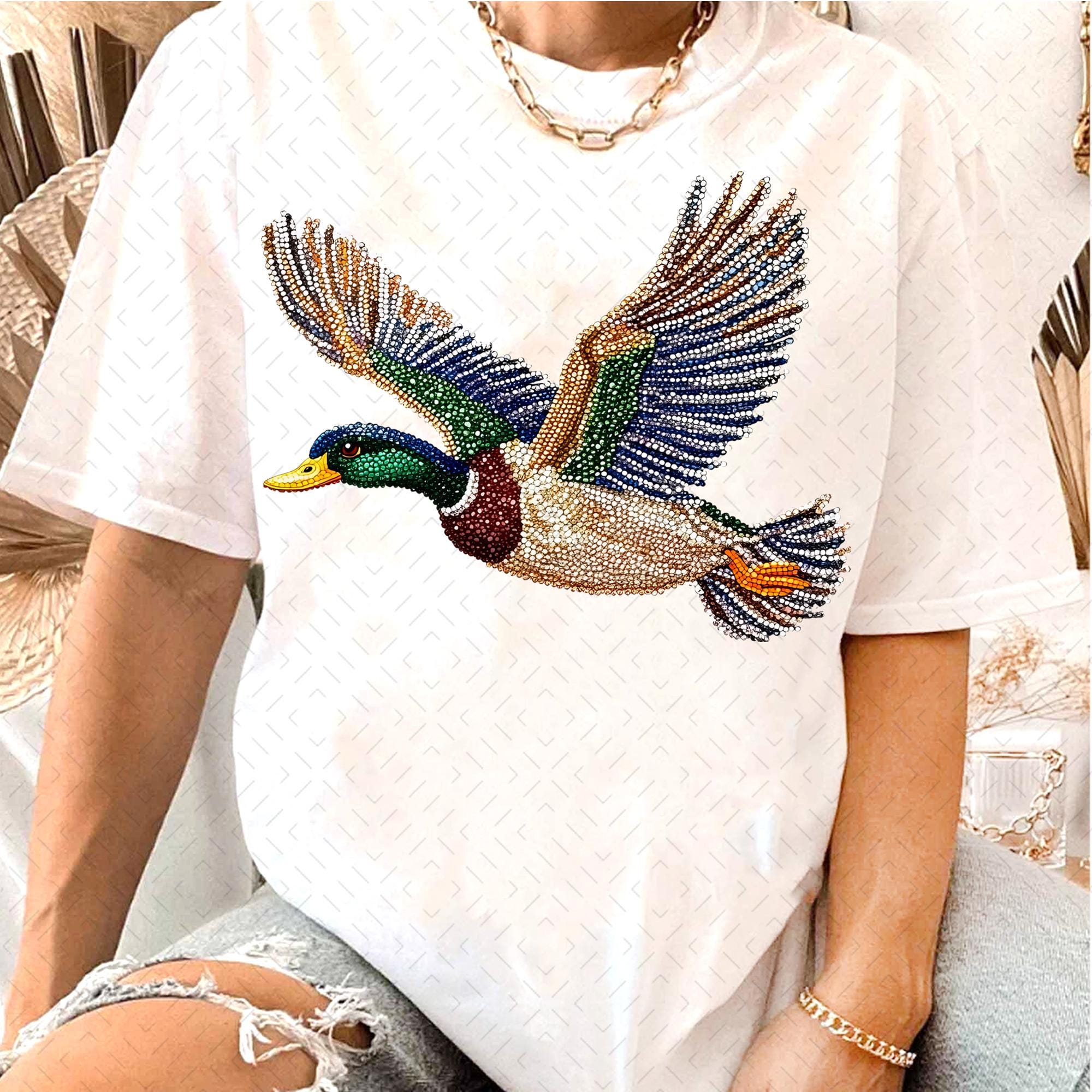Faux Rhinestone Mallard Duck Flying, Digital Design, PNG, Sublimation ...