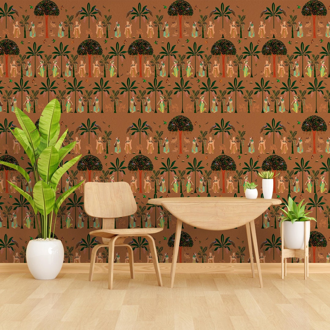 Rajasthani Garden Animal Trees Peel-and-stick Wallpaper for Instant ...
