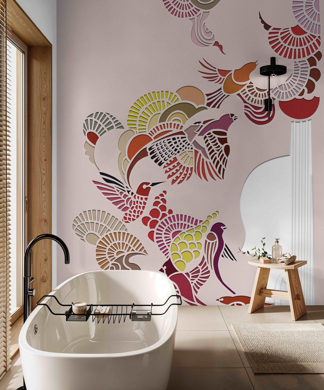 Entrance Niche Abstract Bird Wallpaper Modern Vibrant Wallpaper Peel ...