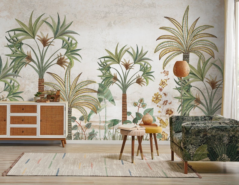 Hand Crafted Indian Tropical Landscape Wall Mural for Home, Bedroom ...