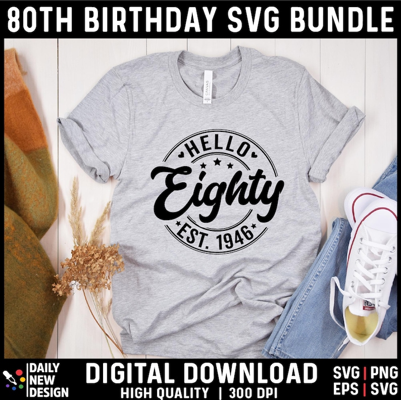 80th Birthday SVG Bundle, Vintage 1946 Birthday Gift Ideas, Eighty Svg ...