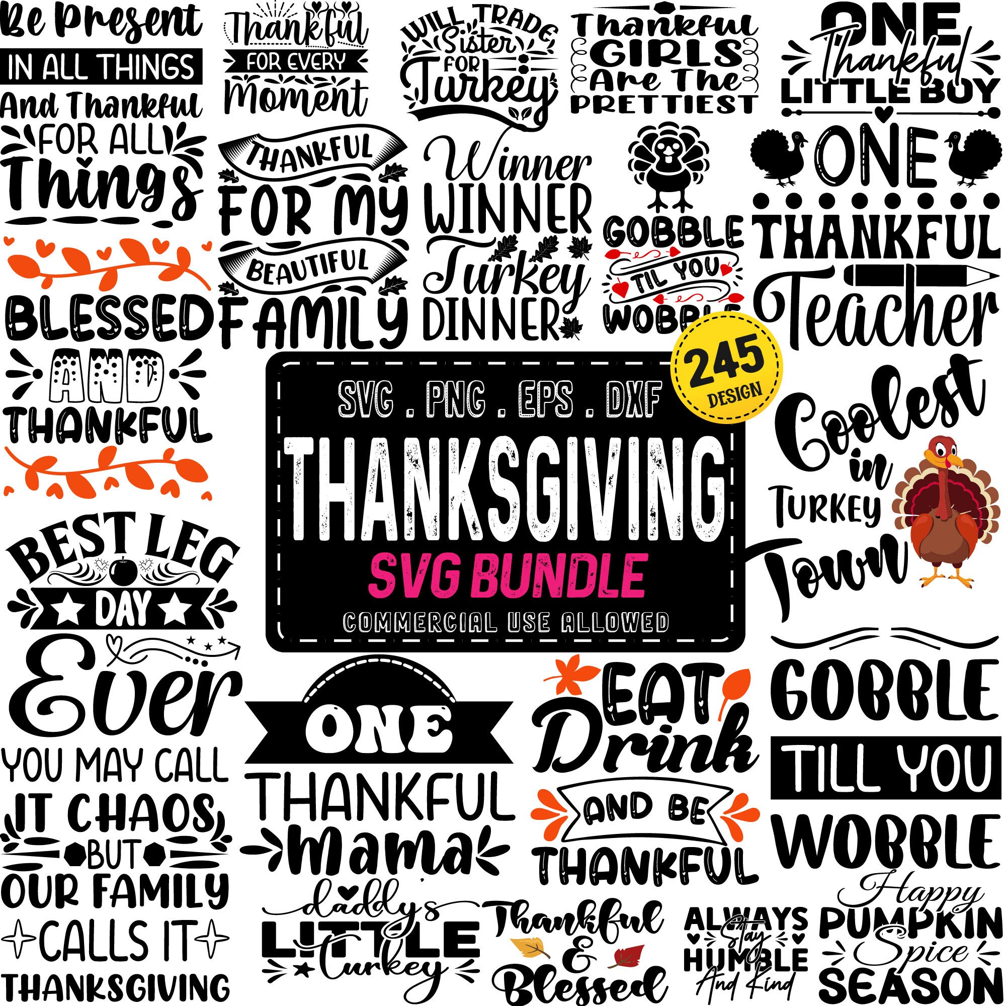 Thanksgiving Svg Bundle, Fall Svg, Thankful Png, Pumpkin Svg, Funny ...