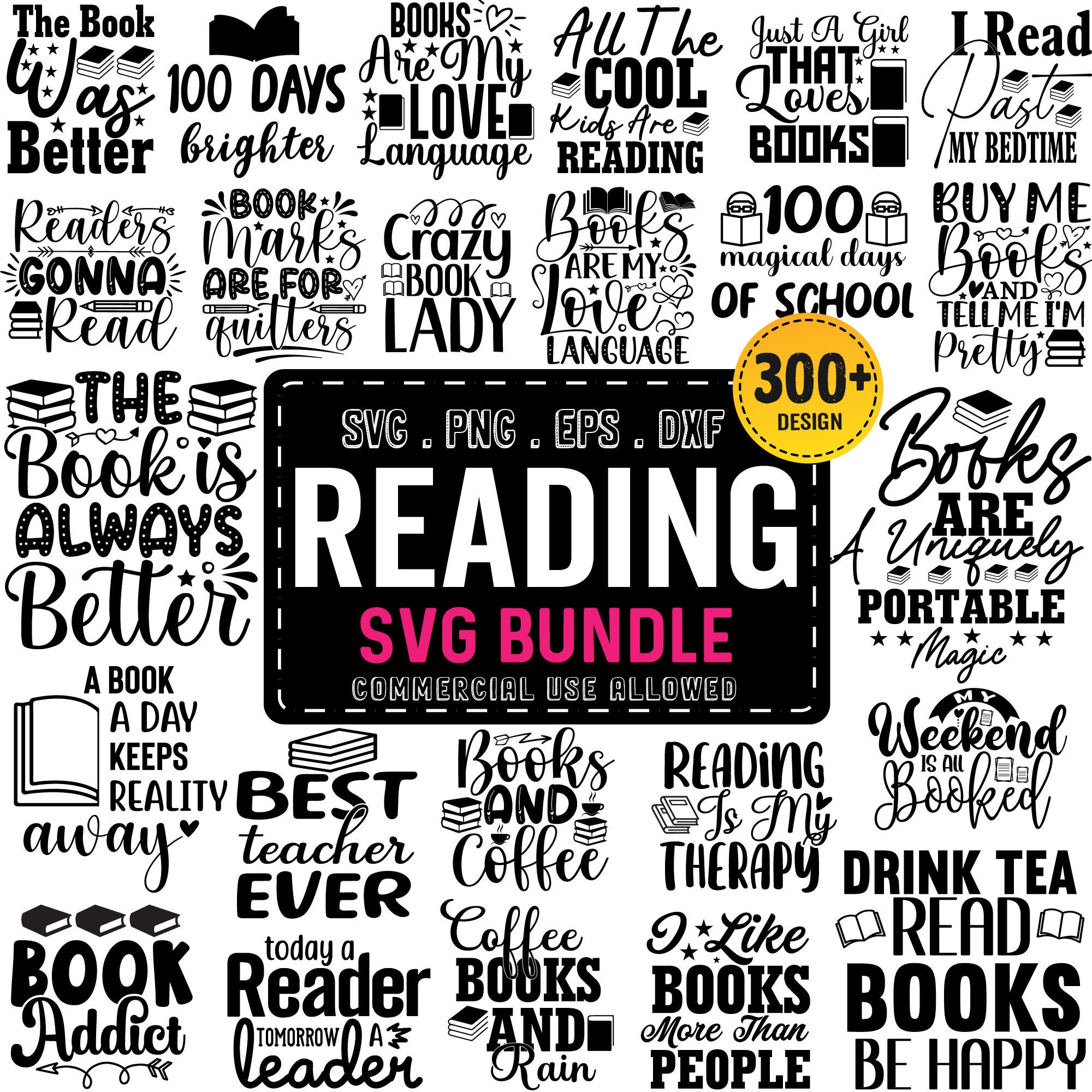 Reading SVG Bundle, Book Lover SVG Cut Files, Reading Books Svg Png Dxf ...