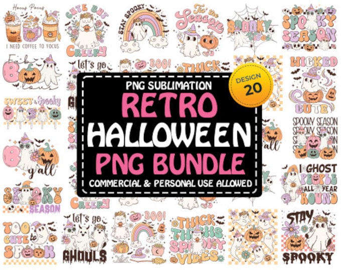 Retro Halloween Png Bundle, Halloween Png, Groovy Halloween Png ...