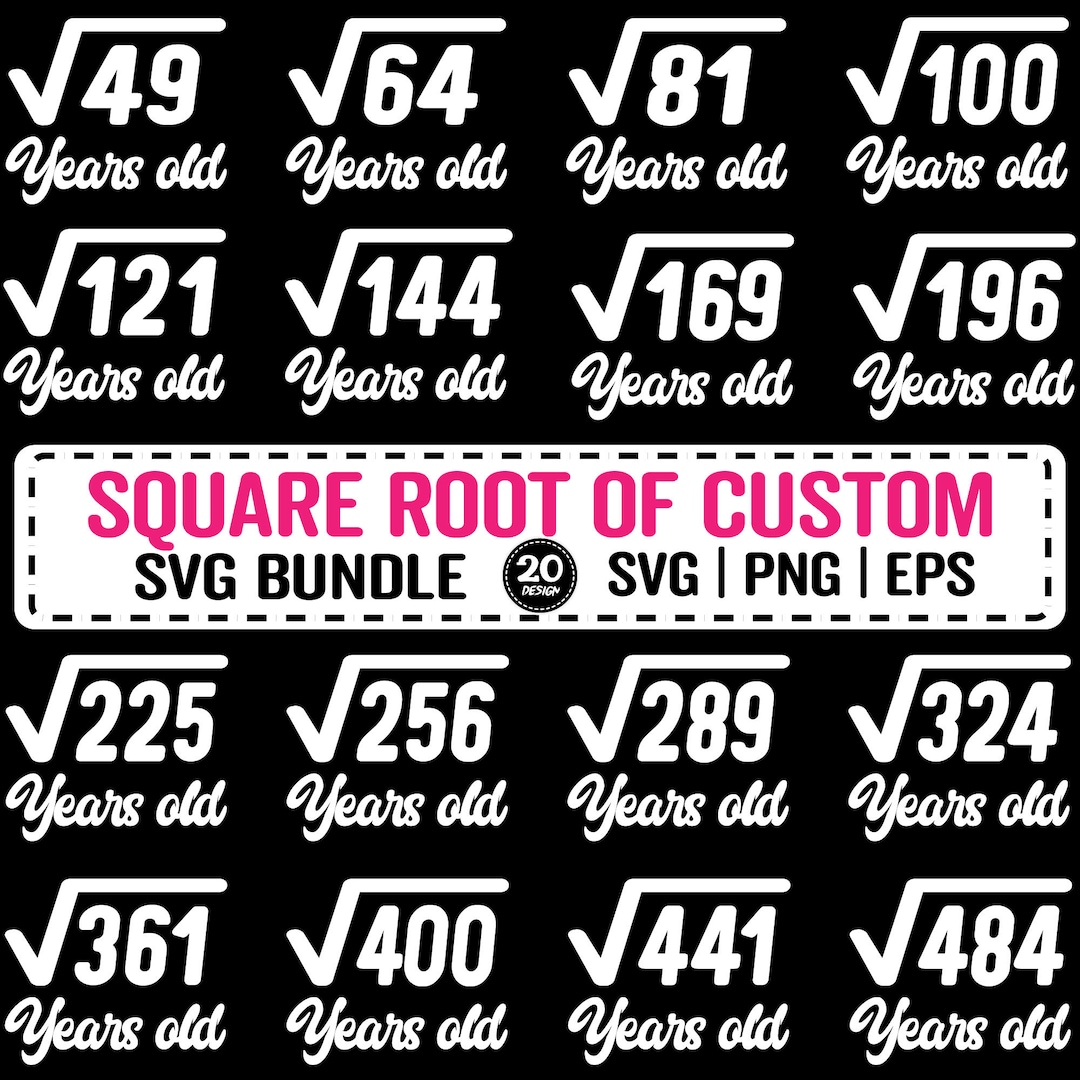 Square Root of Custom Years Old Birthday SVG Bundle, Square Root Svg ...