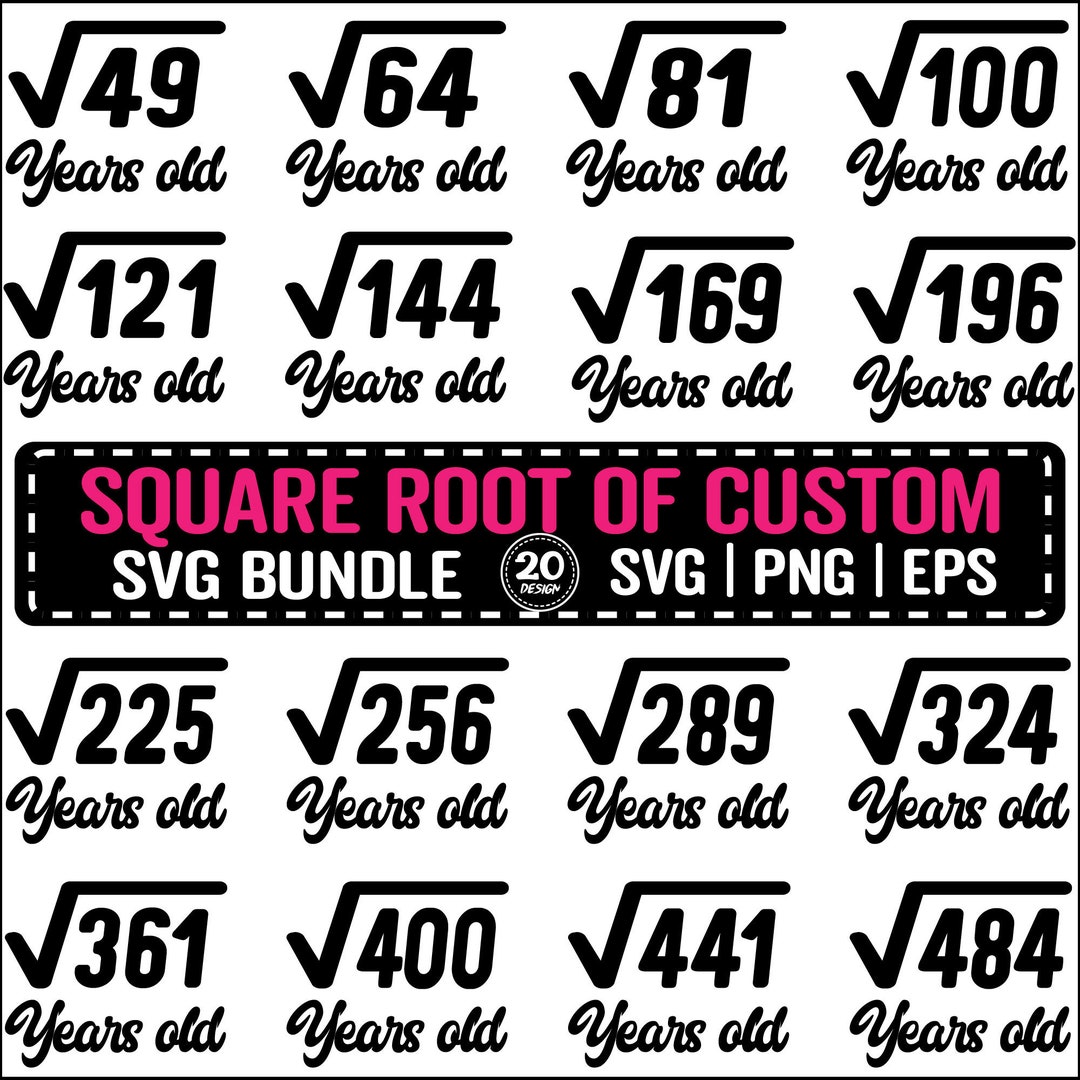 Square Root of Custom Years Old Birthday SVG Bundle, Square Root Svg ...