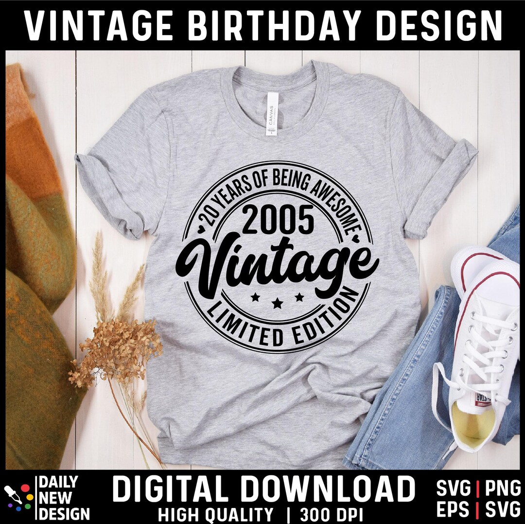 Vintage 2005 SVG, 20th Birthday PNG, 20th Birthday Gift for Men Women ...