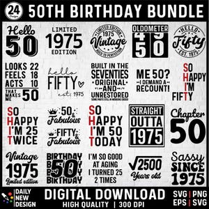50th Birthday SVG Bundle, Vintage 1975 Birthday Gift Ideas, Fifty Svg ...