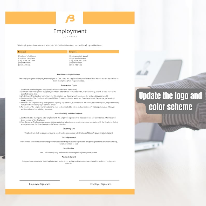 Employment Contract Template | Edit in Canva | Employee Agreement ...