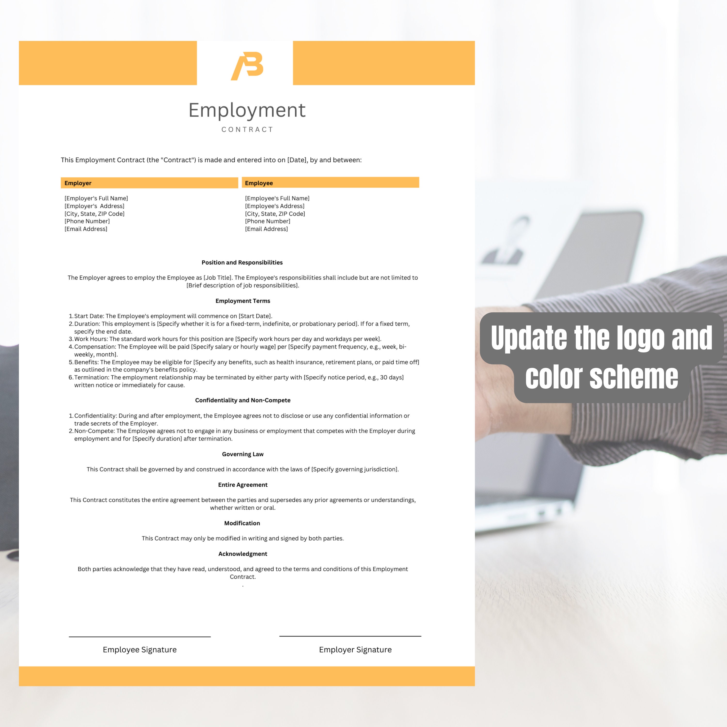 Employment Contract Template | Edit in Canva | Employee Agreement ...